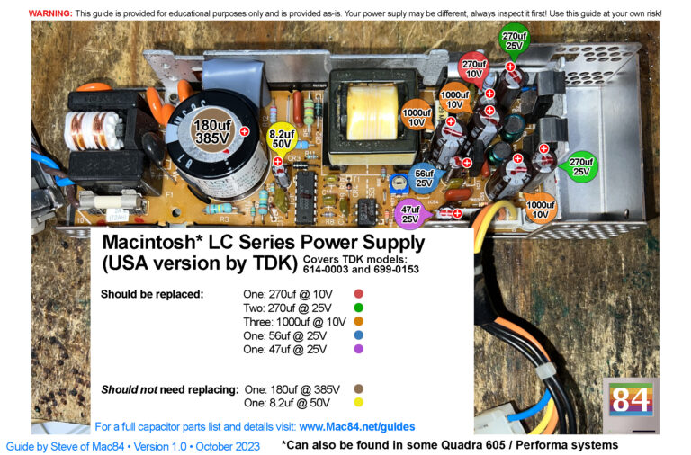 Macintosh LC series (Quadra / Performa) Power Supply Recapping Guide (TDK, USA) – Mac84
